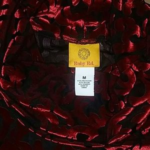 Ruby Rd. | Tops | Red Crushed Velvet Burnout Cowlneck Top Nwt | Poshmark
